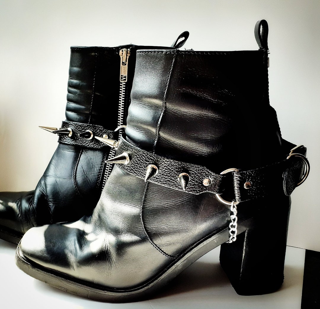 Western Boot Straps, Black Leather Spurs, Boot Chains for Men, Cowboy ...