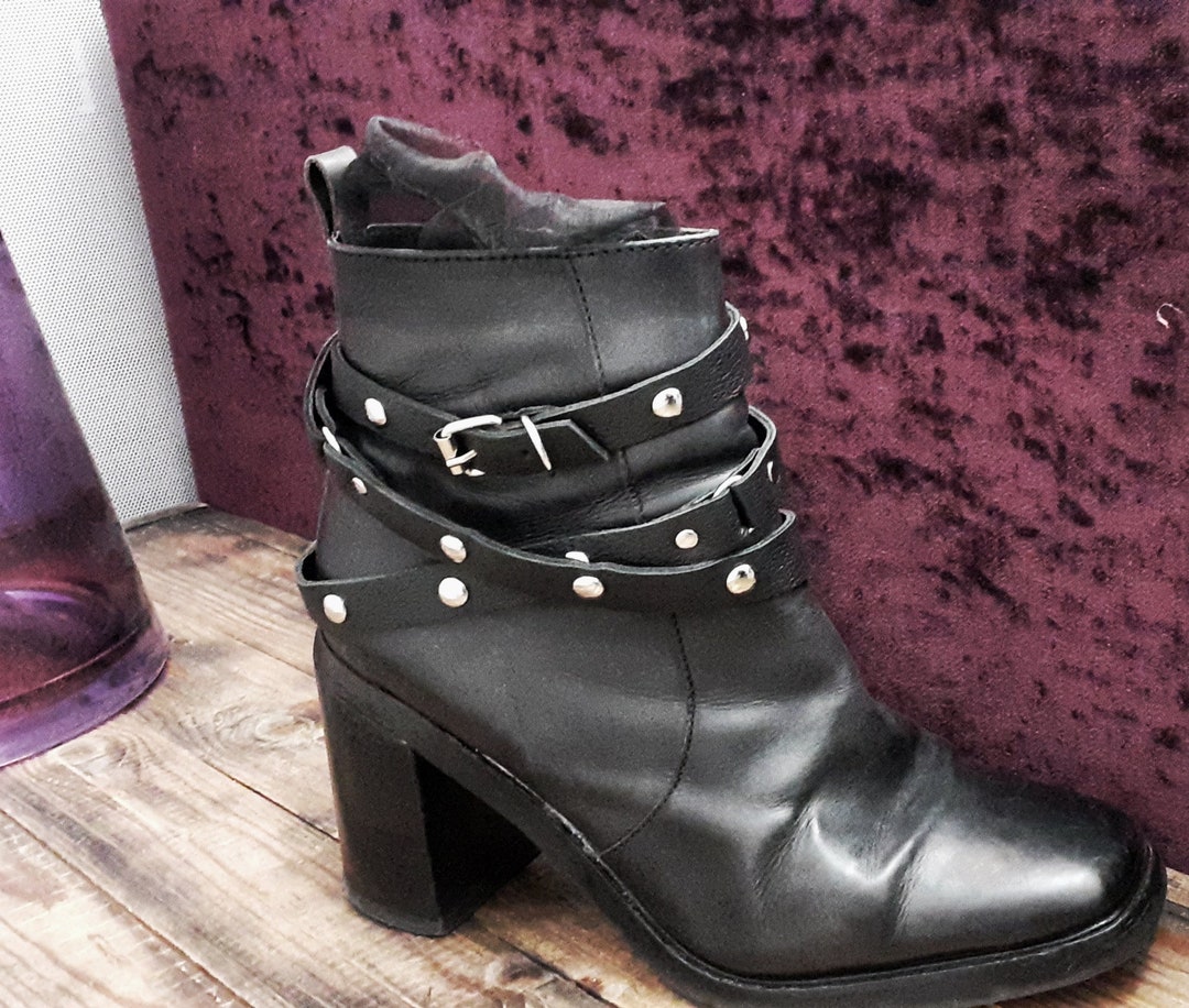 Studded Leather Boot Straps: Black Punk Buckle Harness - Etsy