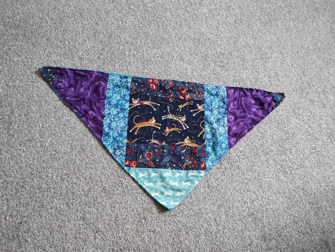 Patchwork Fursuit Bandana, Purple and Blue Cotton Fabric Accessory - Etsy