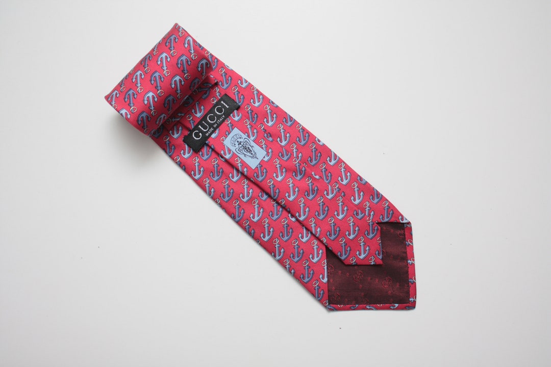 Gucci Red Anchor Silk Tie Made in Italy - Etsy