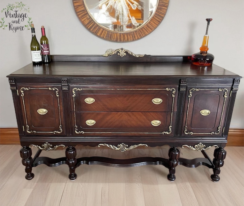 Antique Victorian Jacobean Buffet Entryway Console Bathroom Vanity ...