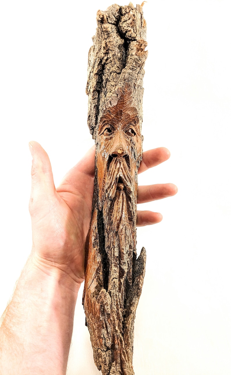 Wood Spirit, Hand Carved, Cottonwood Bark, Home Decor, Wood Gift, Wood Wall Art, Unique Wood ...