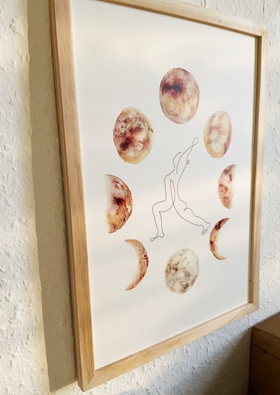 One Line & Watercolor Moonphase Watercolor Yoga Print Moon | Etsy