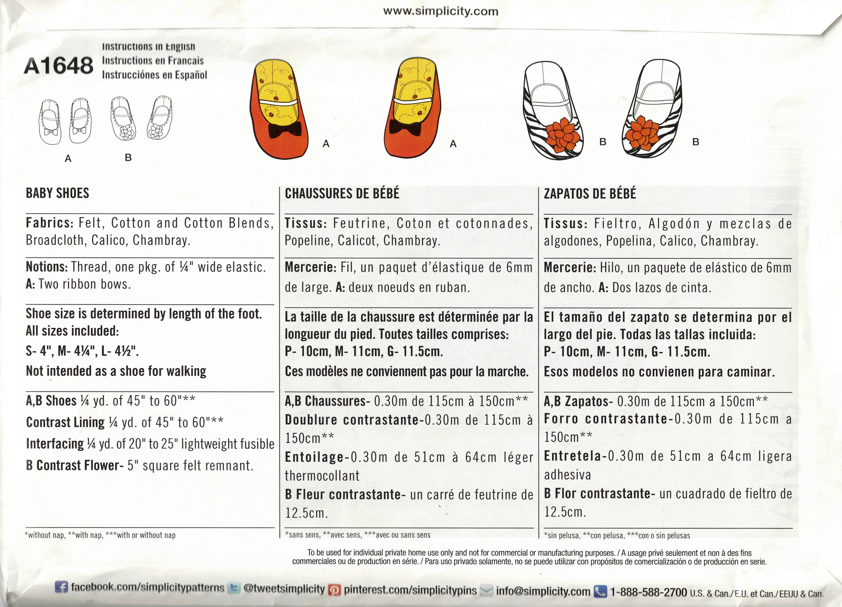 Baby Shoes Sewing Pattern UNCUT Sizes S-M-L Easy to Make - Simplicity ...