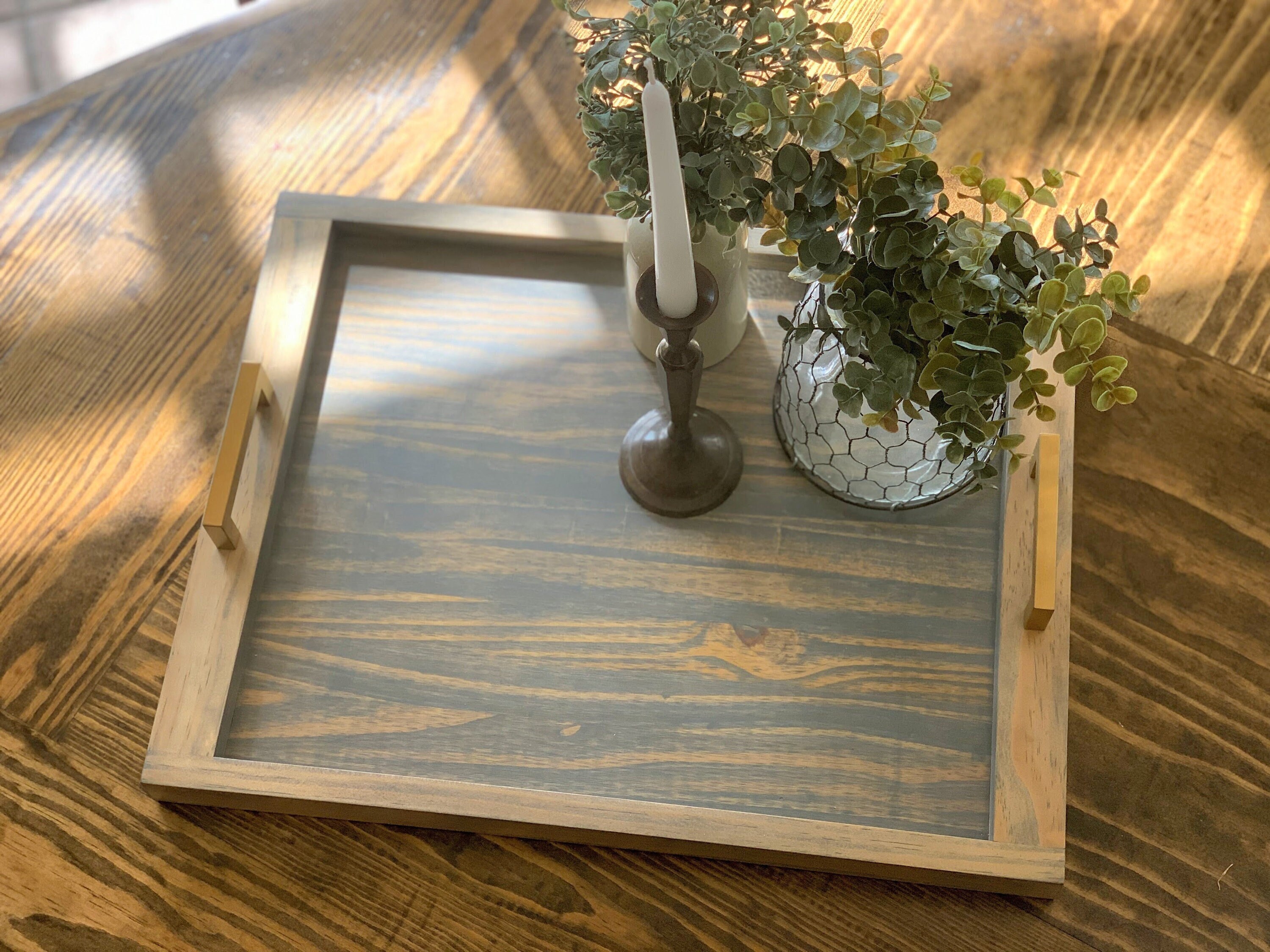 Extra Large Wooden Farmhouse Serving Tray, Rustic Wood Ottoman Tray ...