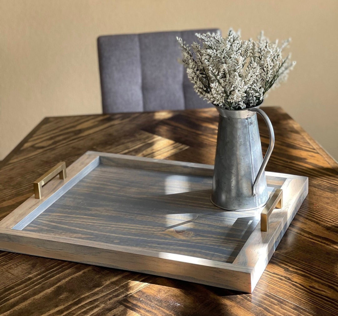 Extra Large Wooden Farmhouse Serving Tray, Rustic Wood Ottoman Tray ...