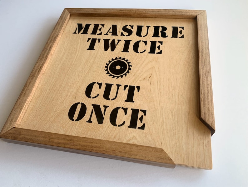 Measure Twice Cut Once Sign, Small Workshop Art, Garage Sign, Father's ...