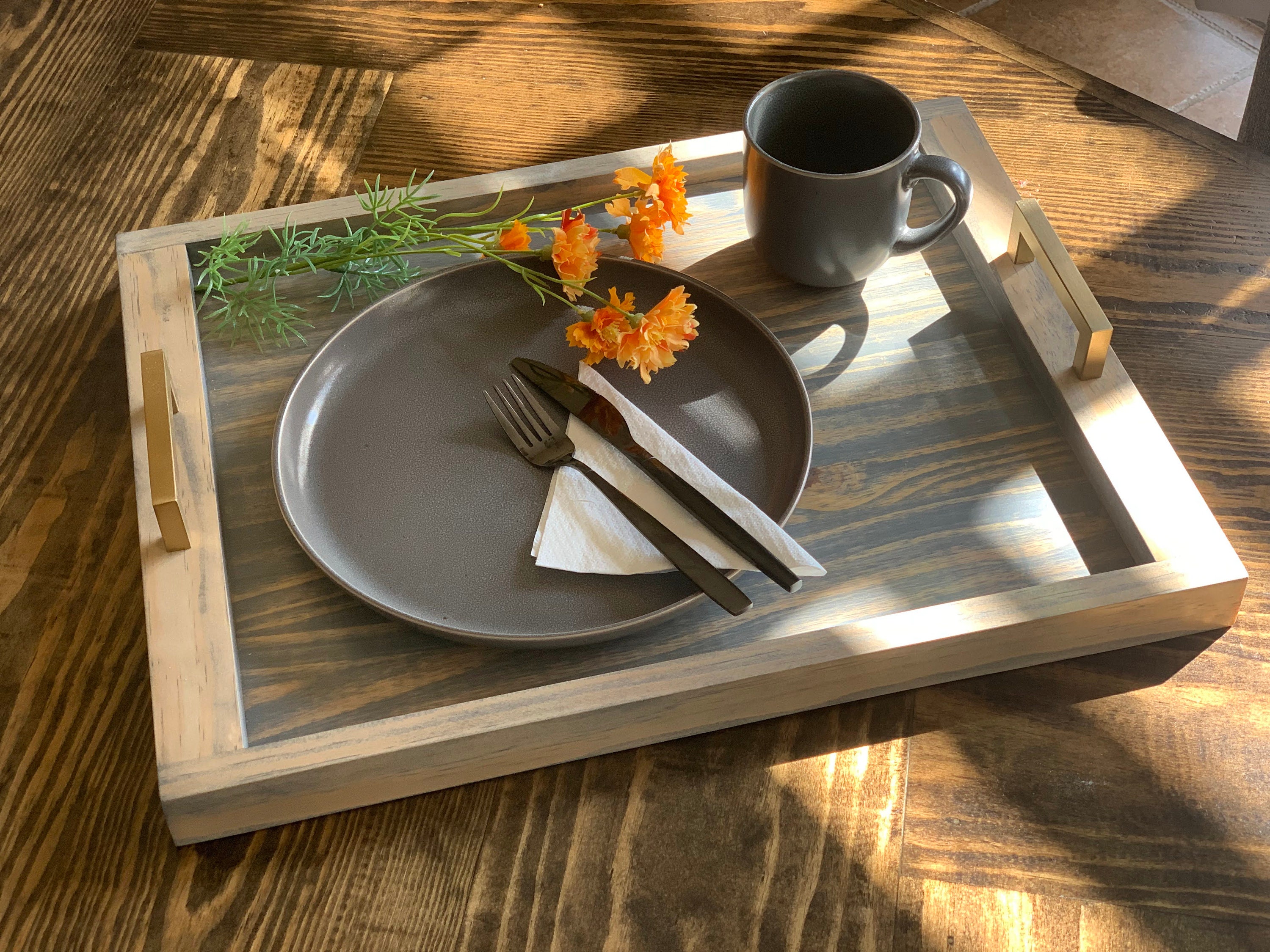 Extra Large Wooden Farmhouse Serving Tray, Rustic Wood Ottoman Tray ...