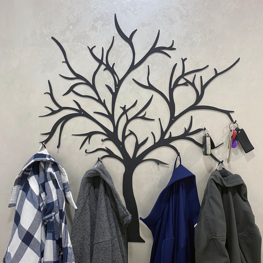 Tree Wall Decor, Wall Mount Hanger, Branch Steel Coat Hooks, Hanger ...