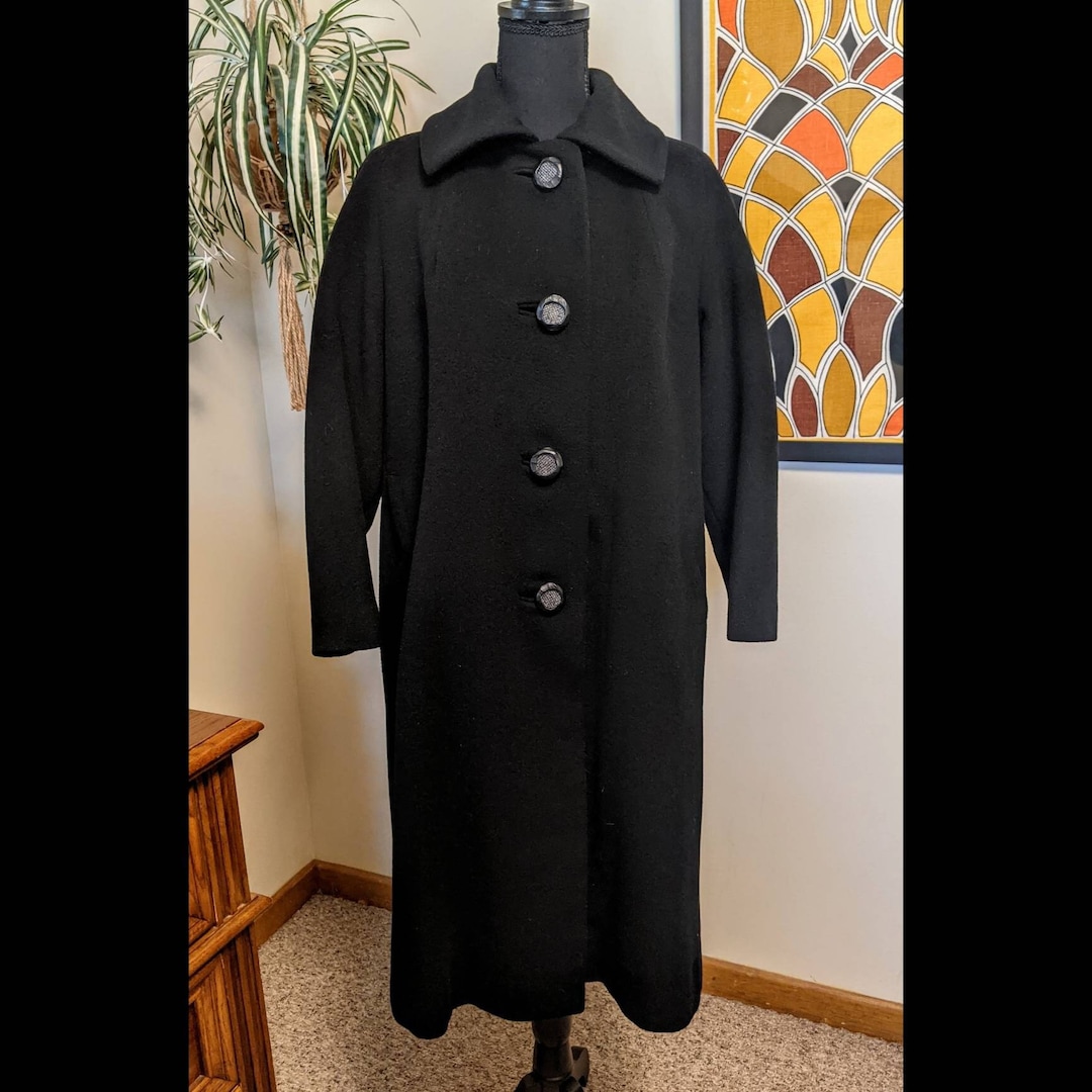 Vintage 1960s Black Collared Button Front Union Label Coat by Sycamore ...