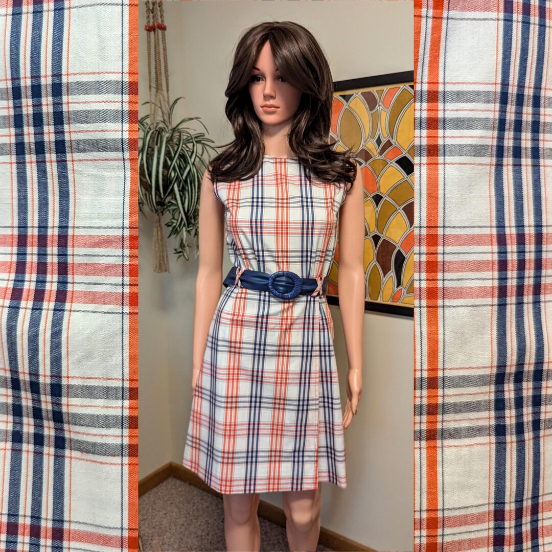 Vintage 1960s Plaid Cotton Skort Romper Jumpsuit Crew Neck Sleeveless ...