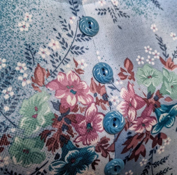 Vintage 1970s Blue & Purple Floral Print Polyester Pu… - Gem