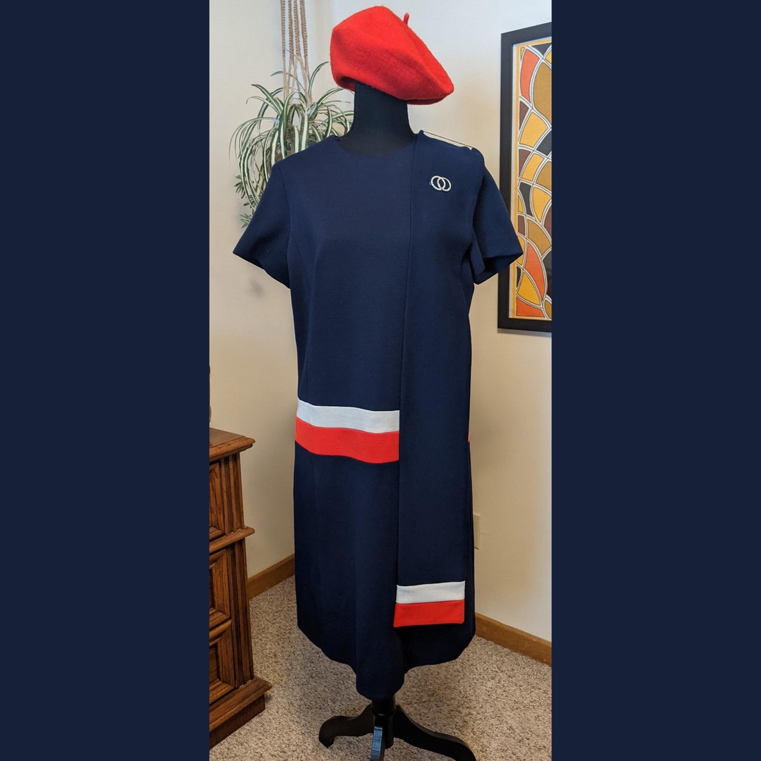 Vintage 1960s Navy, Red & White Ultra Mod "nancy Greer" Shift Dress ...