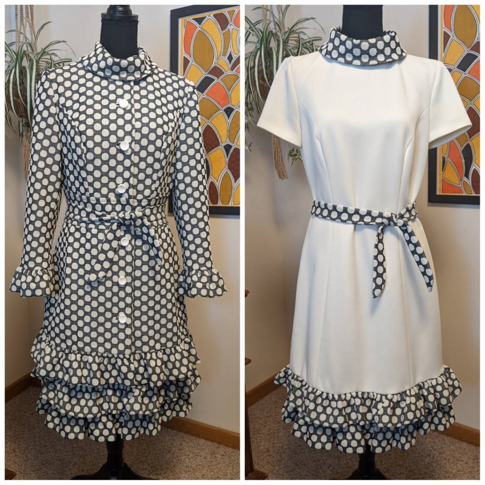 Late 60s Early 70s lilli Ann Knit Black and Off-white Polka Dot Dress ...