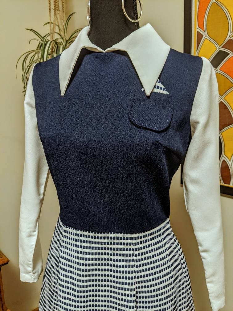 Vintage 1970s Navy & White Layered Look Dagger Collar - Etsy