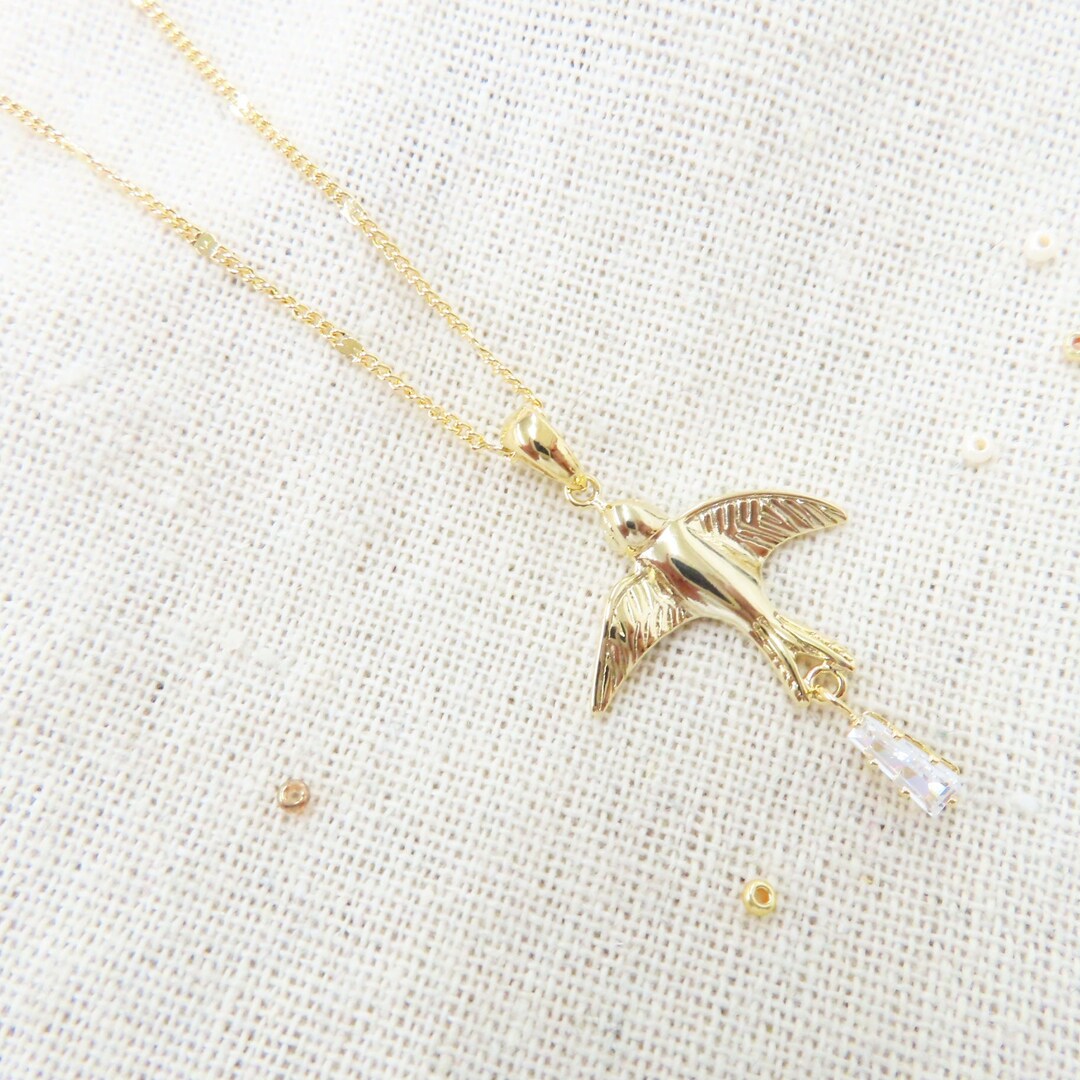 Flying Dove With Luxury Stone Drop Down Necklace - Etsy