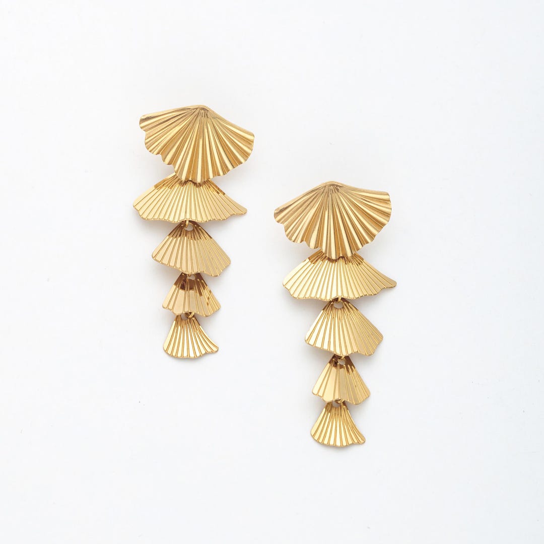 Beautiful Unique Set of Five Folding Fan Gold Dangle & Drop Earrings - Etsy