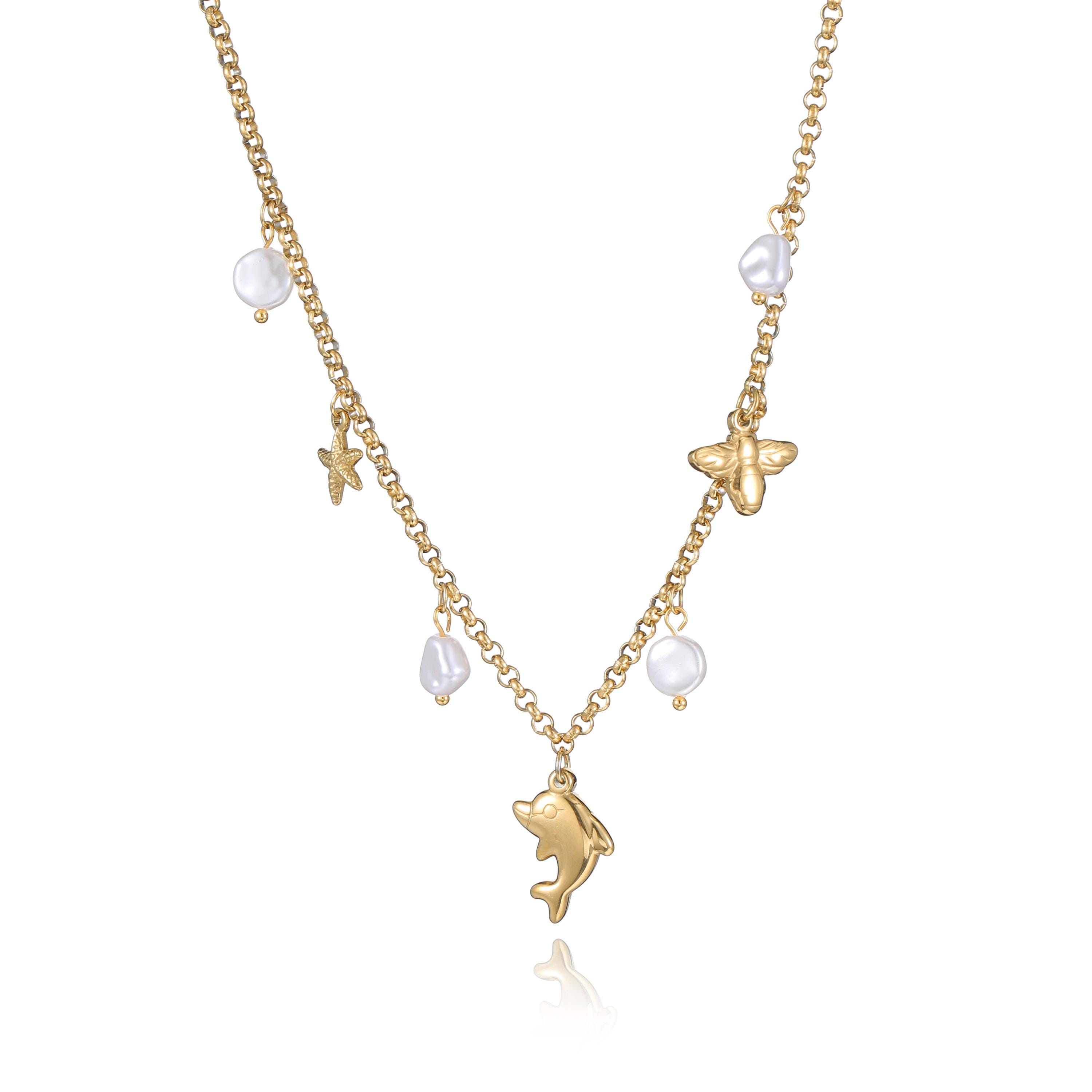 Boho Under the Sea Necklace – Coastal Charm Pendant With Gold Dolphin ...