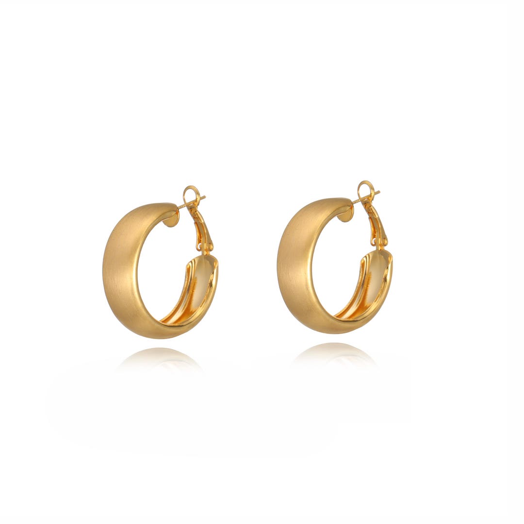 30mm Modern Chunky Matte Gold/ Silver Hoops With Refined Satin Finish ...