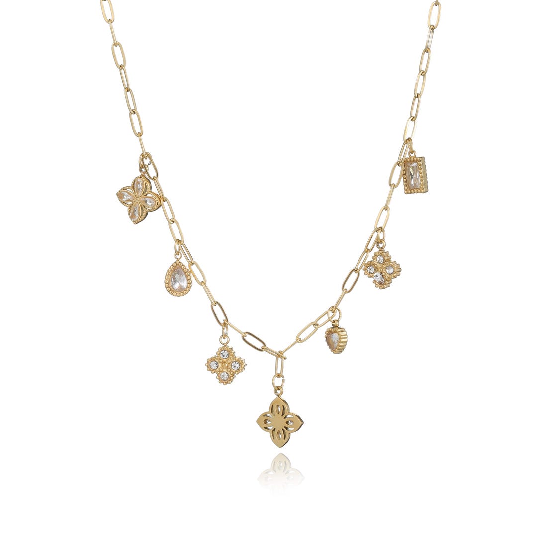 Elegant Simplicity and Refined Radiance – Gold Floral Charm Necklace ...