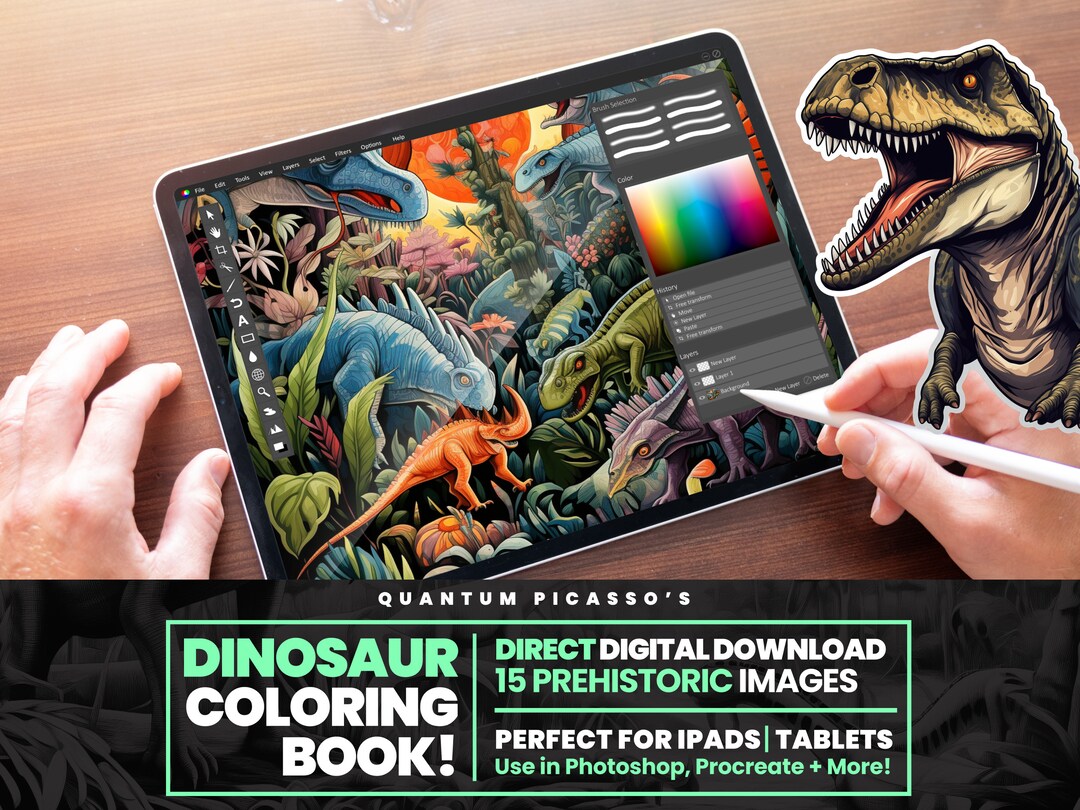 Dinosaur Digital Coloring Book - Etsy