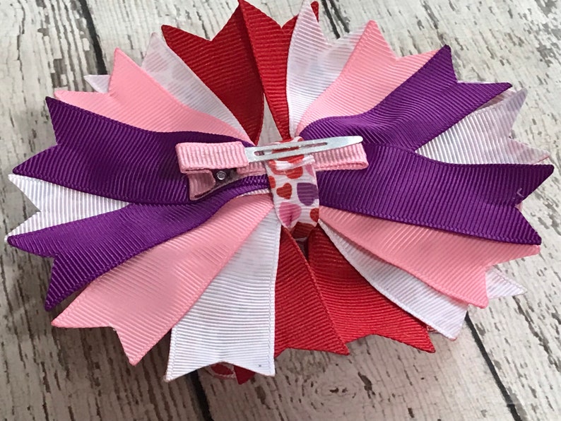 Valentine's Heart Hair Bow: Red, Pink, Purple Ribbon (5 Inch) - Etsy