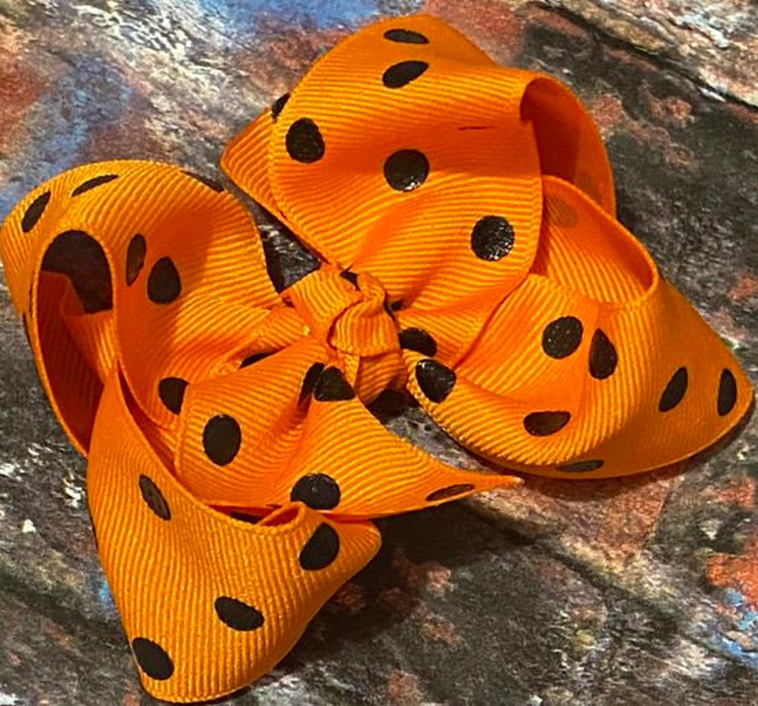 Oange Hair Bow, Orange and Black Dot Hair Bow, Candy Corn Hair Bow ...