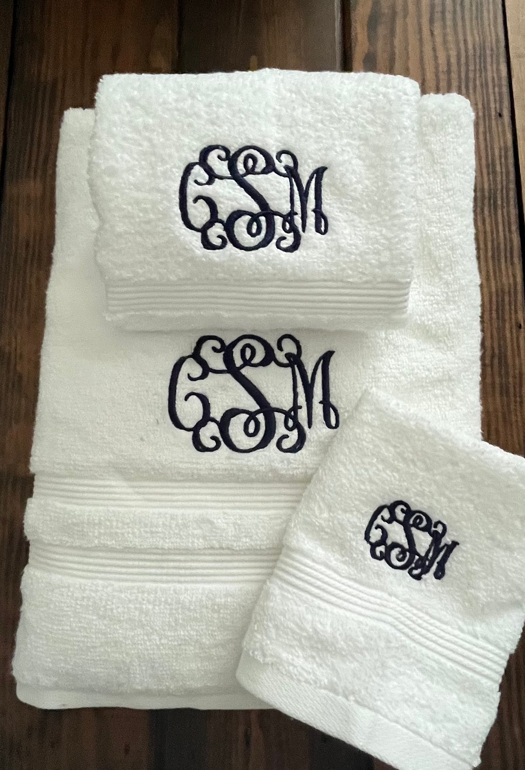 Monogrammed Towel Set: Personalized 3-piece White Cotton Bath Towels ...