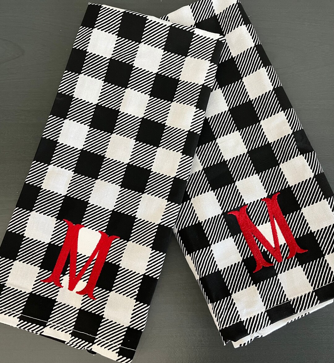 Monogrammed Buffalo Plaid Kitchen Towel: Custom Embroidered Initial - Etsy
