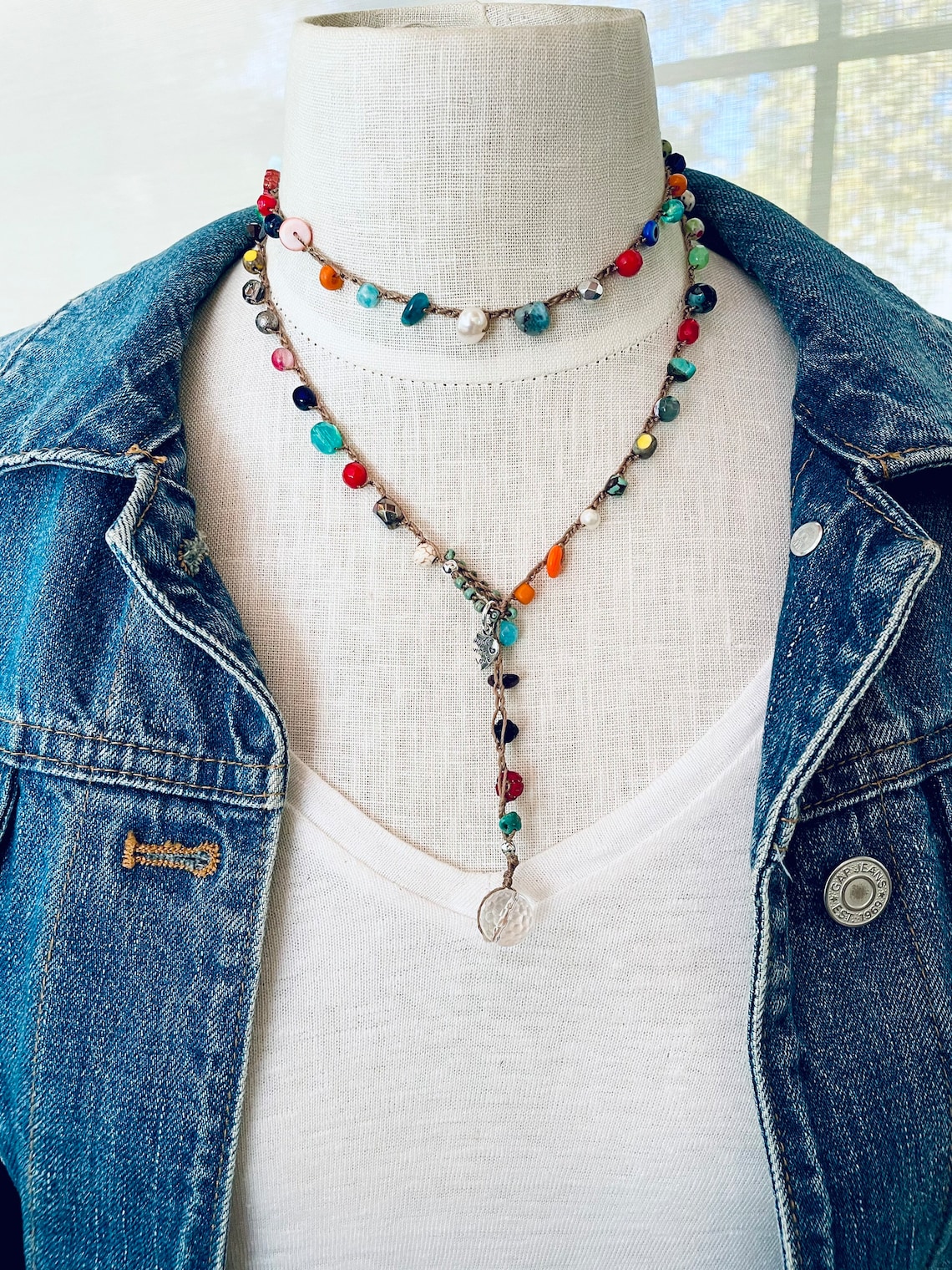 COLORFUL Long Beaded Necklace Multi Color Beaded Crochet - Etsy