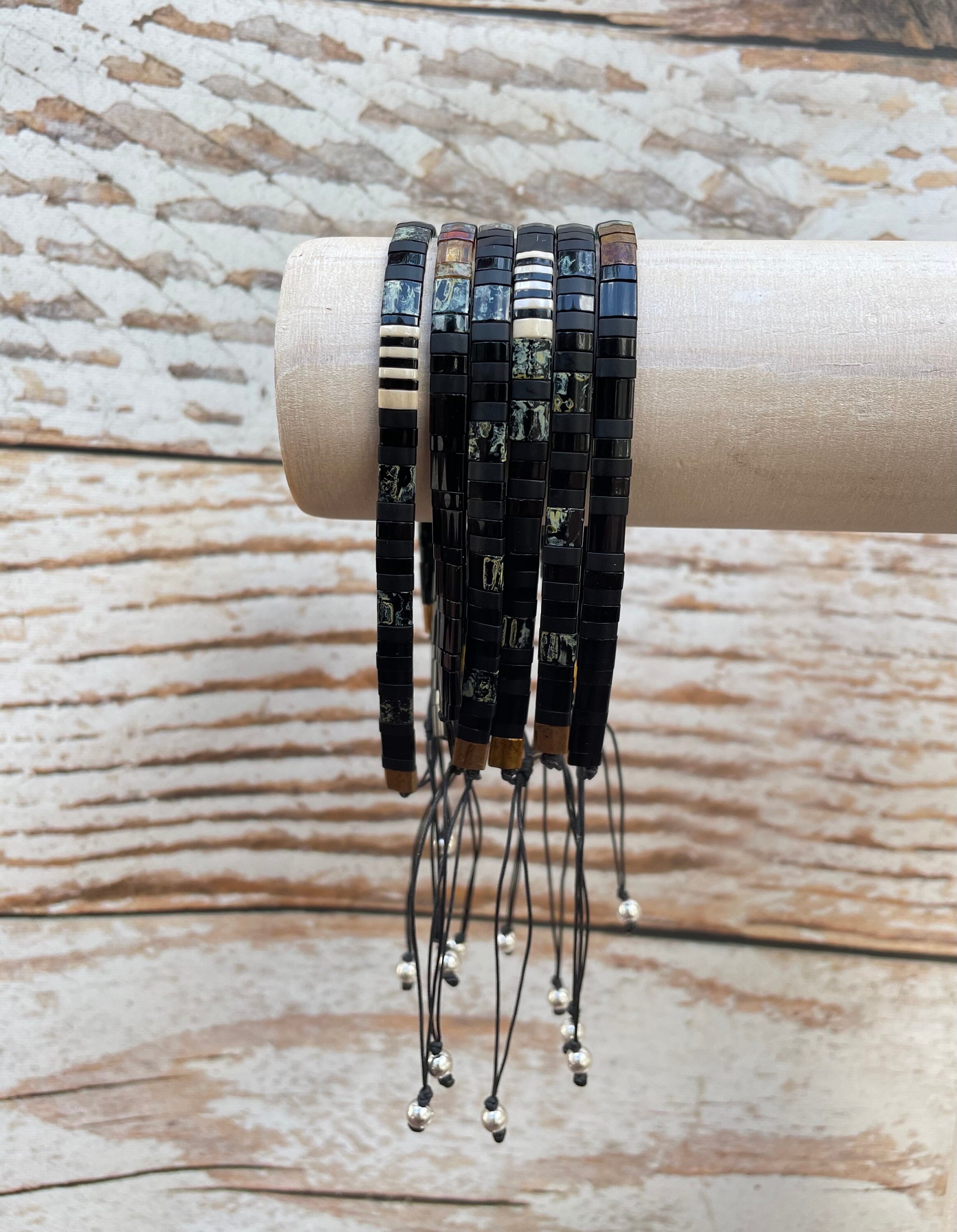 Mens Adjustable B&W Bracelet • Tila Bead Friendship Bracelet • Black ...