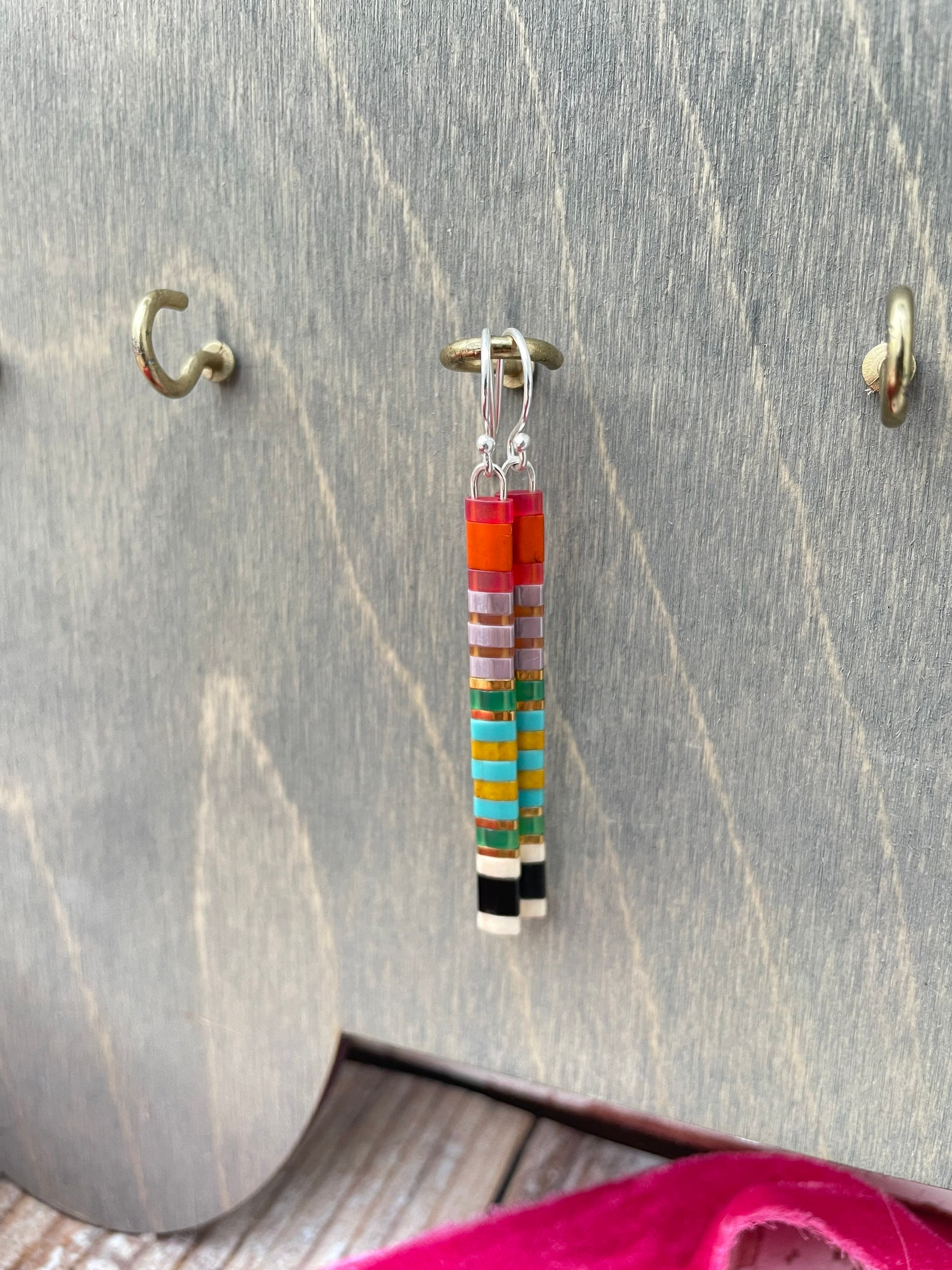 Colorful Long Tila Bead Earrings • Modern Glass Square Tile Dangle ...