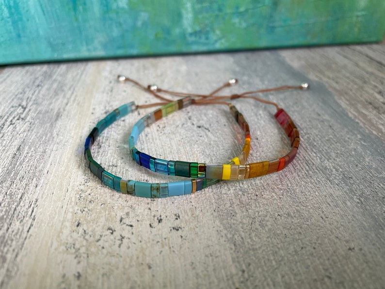 Colorful Glass Tile Bead Bracelet • Adjustable Tila Friendship Wrap ...