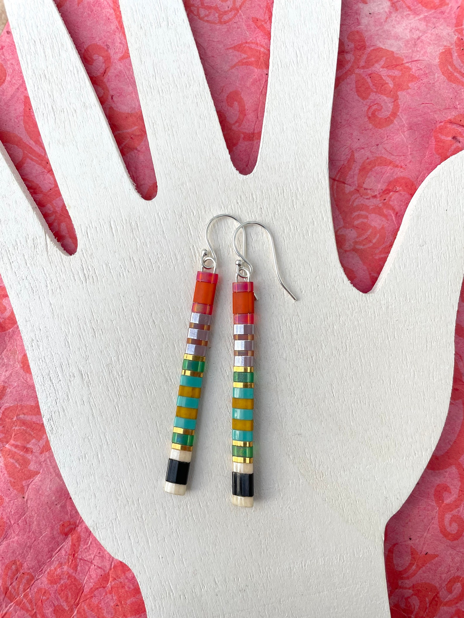 Colorful Long Tila Bead Earrings • Modern Glass Square Tile Dangle ...