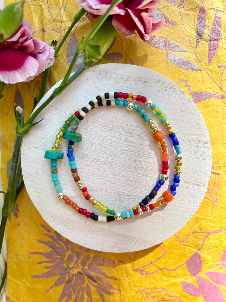 Colorful Beaded Bracelet •multicolor FUN Seed Bead Bracelet • Stackable ...