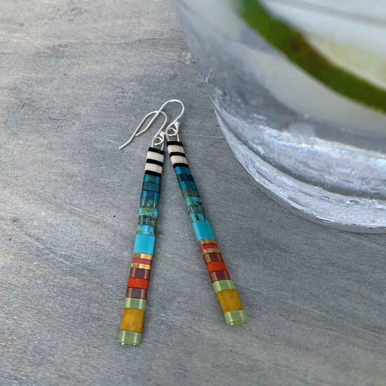 Blue Ombre Tila Bead Earrings Blue Glass Tile Dangle - Etsy