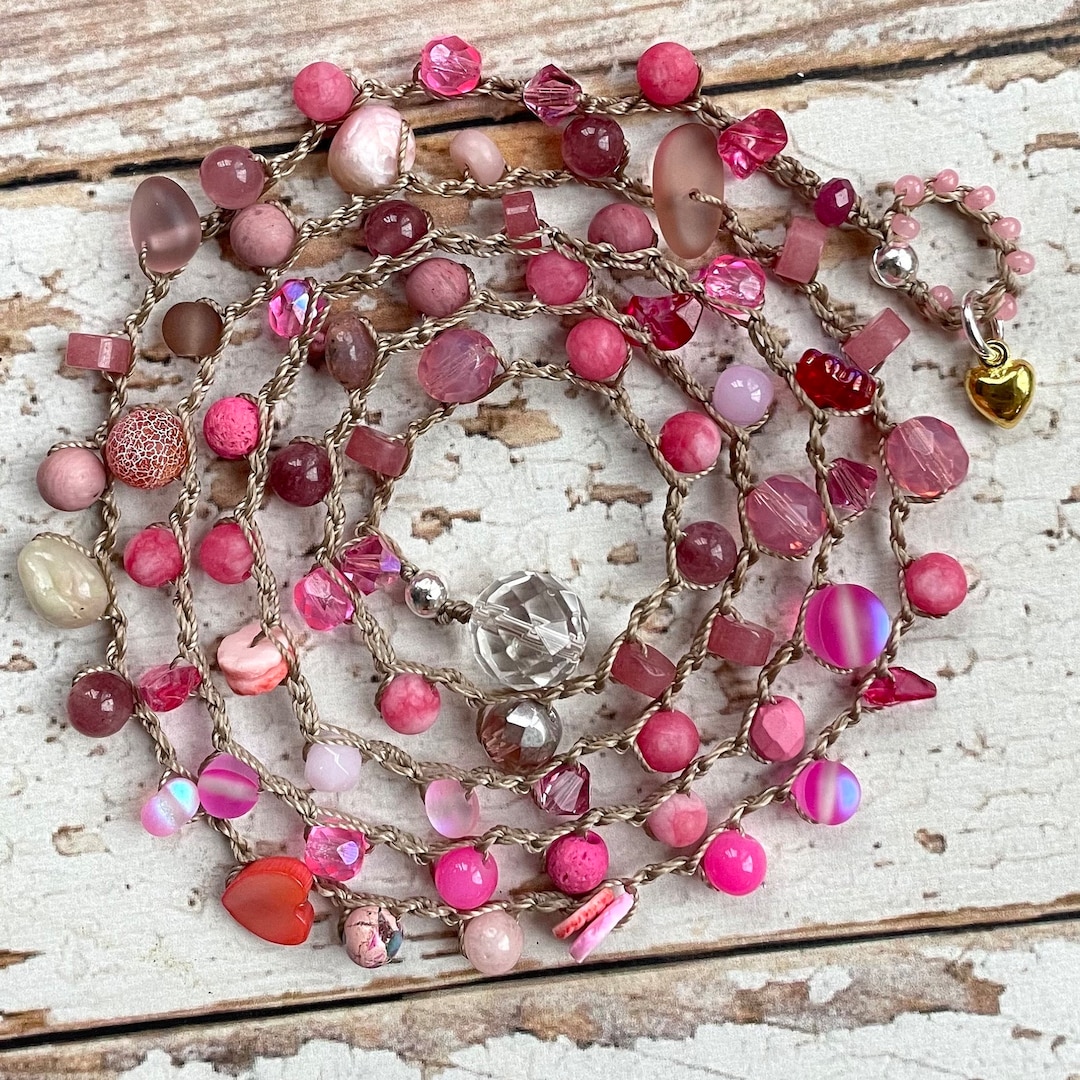 PINK Beaded Necklace and Bracelet All in One! | Handmade Gift for Her ...
