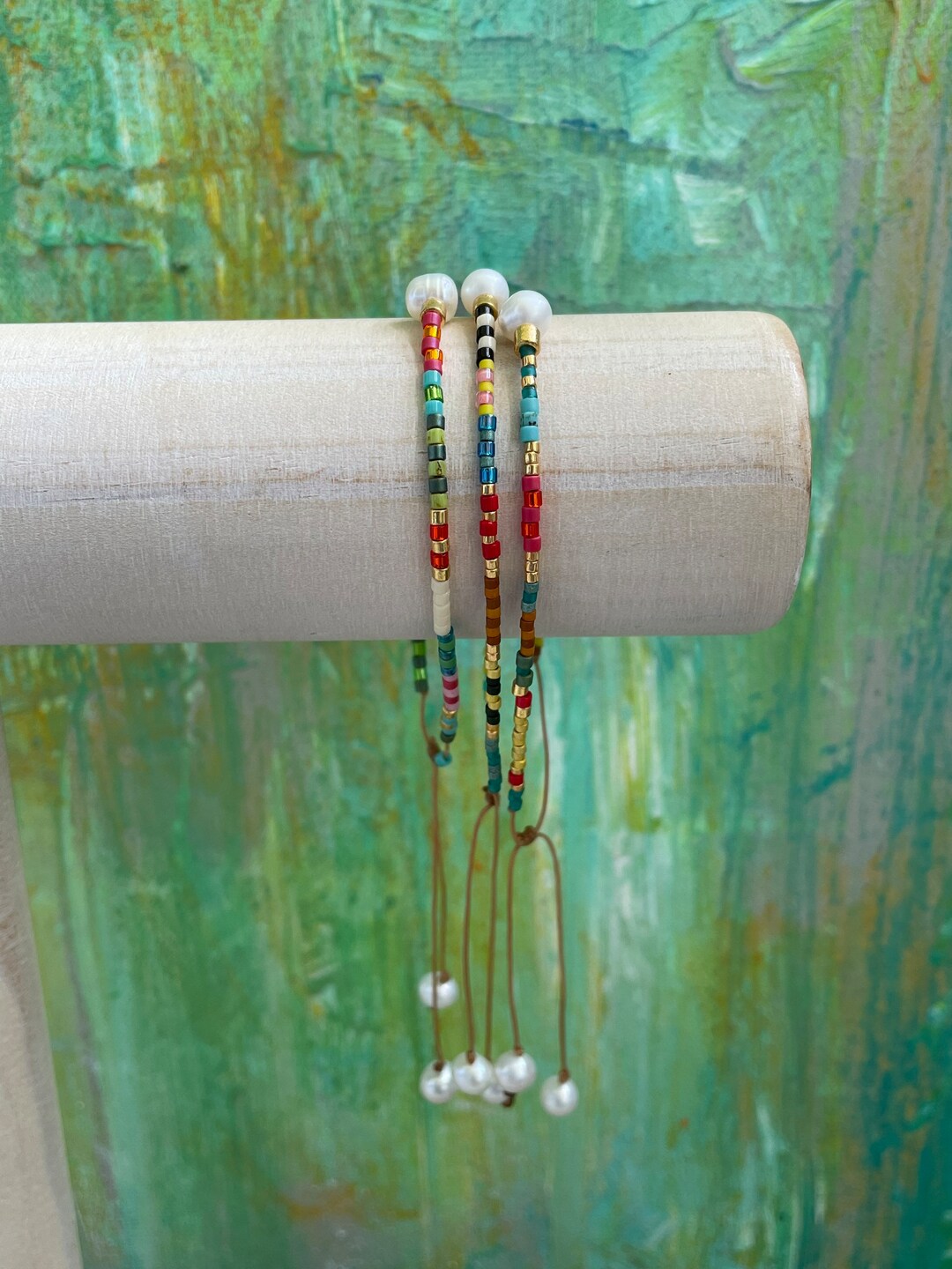 Colorful Dainty Glass BEAD and PEARL String Bracelet - Etsy