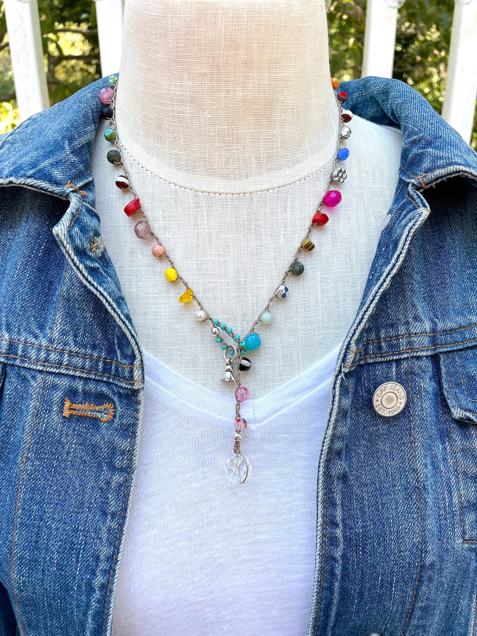 COLORFUL Short Beaded Necklace • Multi Color Beaded Crochet Wrap ...