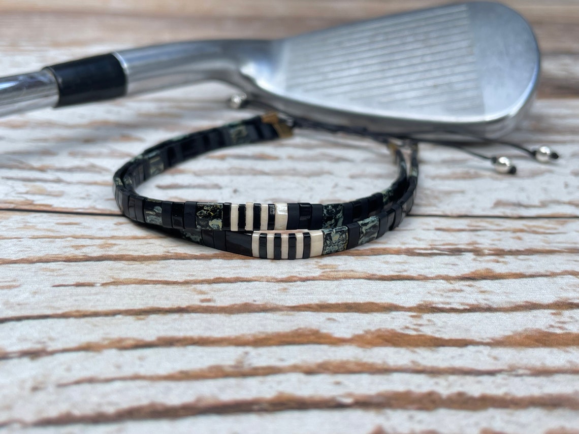 Mens Adjustable B&W Bracelet • Tila Bead Friendship Bracelet • Black ...