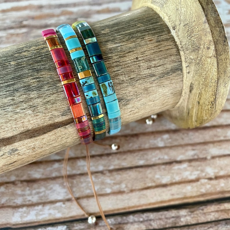 Blue Ombre Tila Bead Earrings Blue Glass Tile Dangle - Etsy