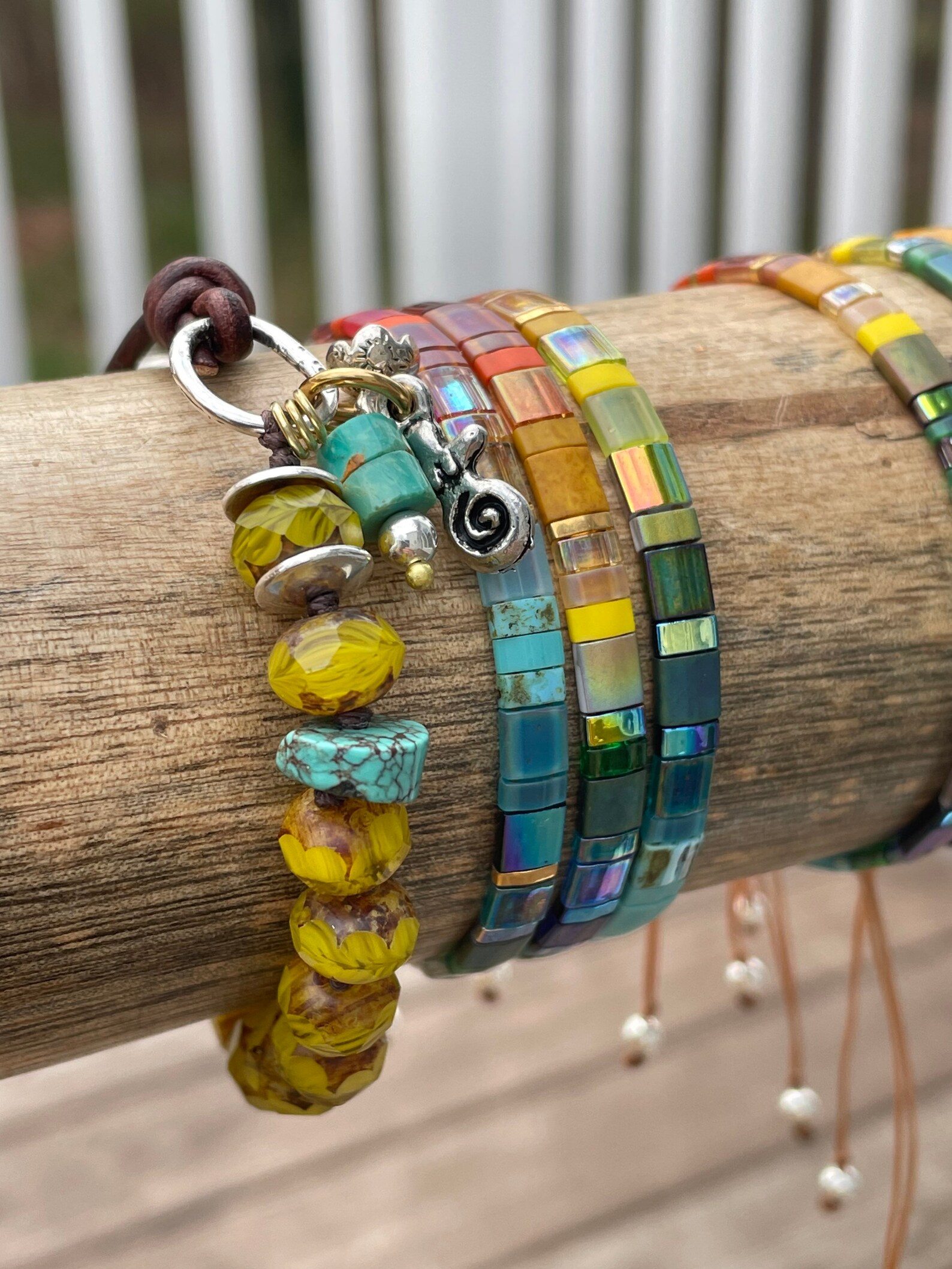 Colorful Glass Tile Bead Bracelet • Adjustable Tila Friendship Wrap ...