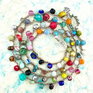 COLORFUL Long Beaded Necklace Multi Color Beaded Crochet - Etsy