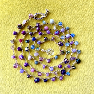 COLORFUL Long Beaded Necklace • Multi Color Beaded Crochet Wrap ...