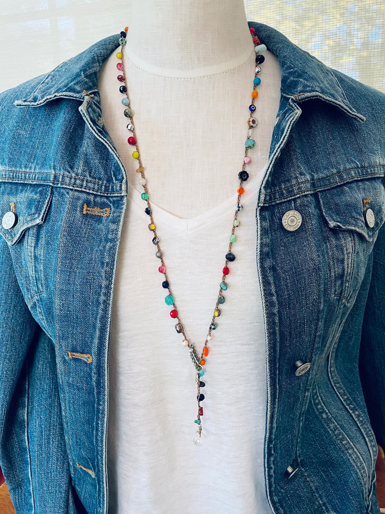 COLORFUL Long Beaded Necklace Multi Color Beaded Crochet - Etsy
