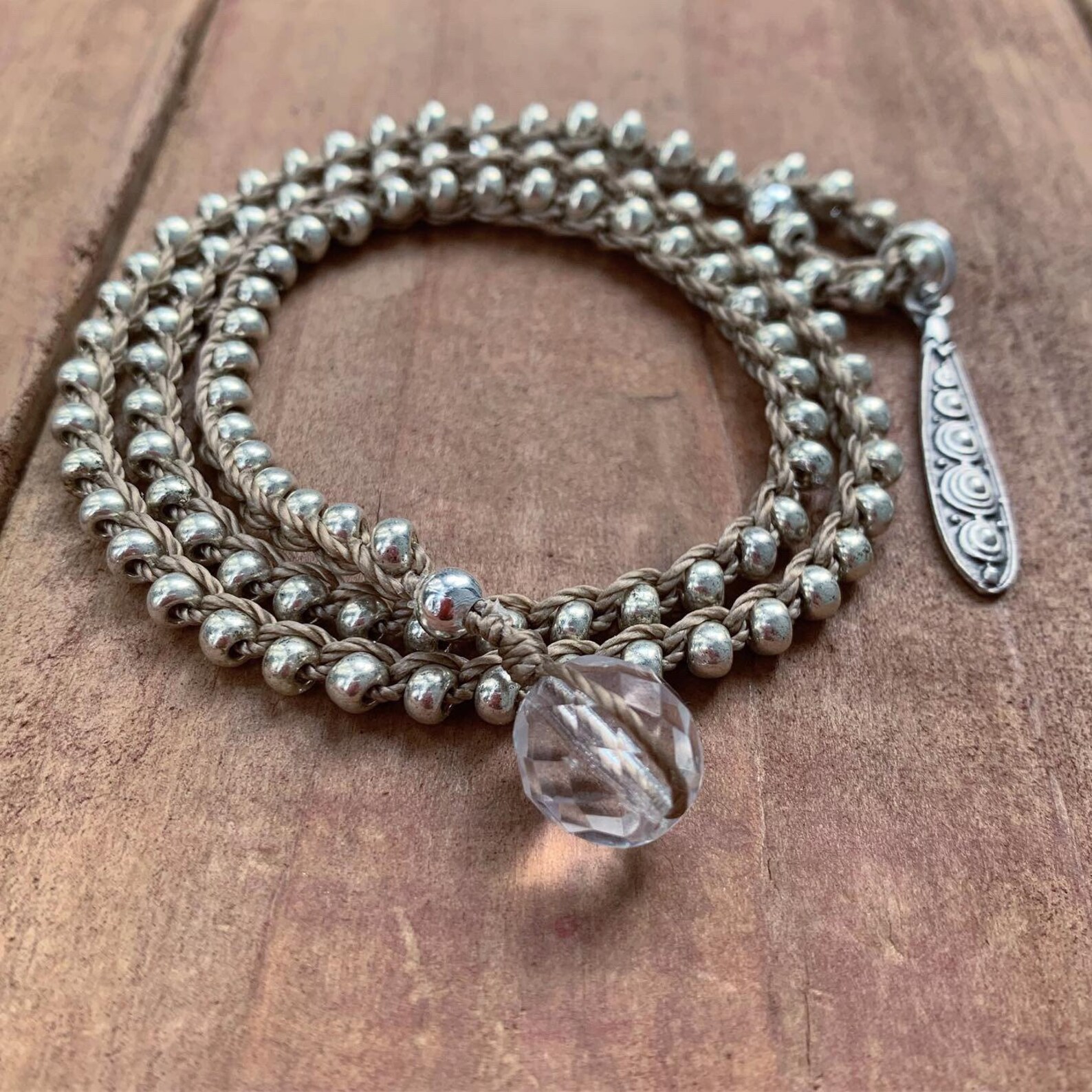 Silver Bead Crochet Wrap With Artisan Pendant Necklace - Etsy