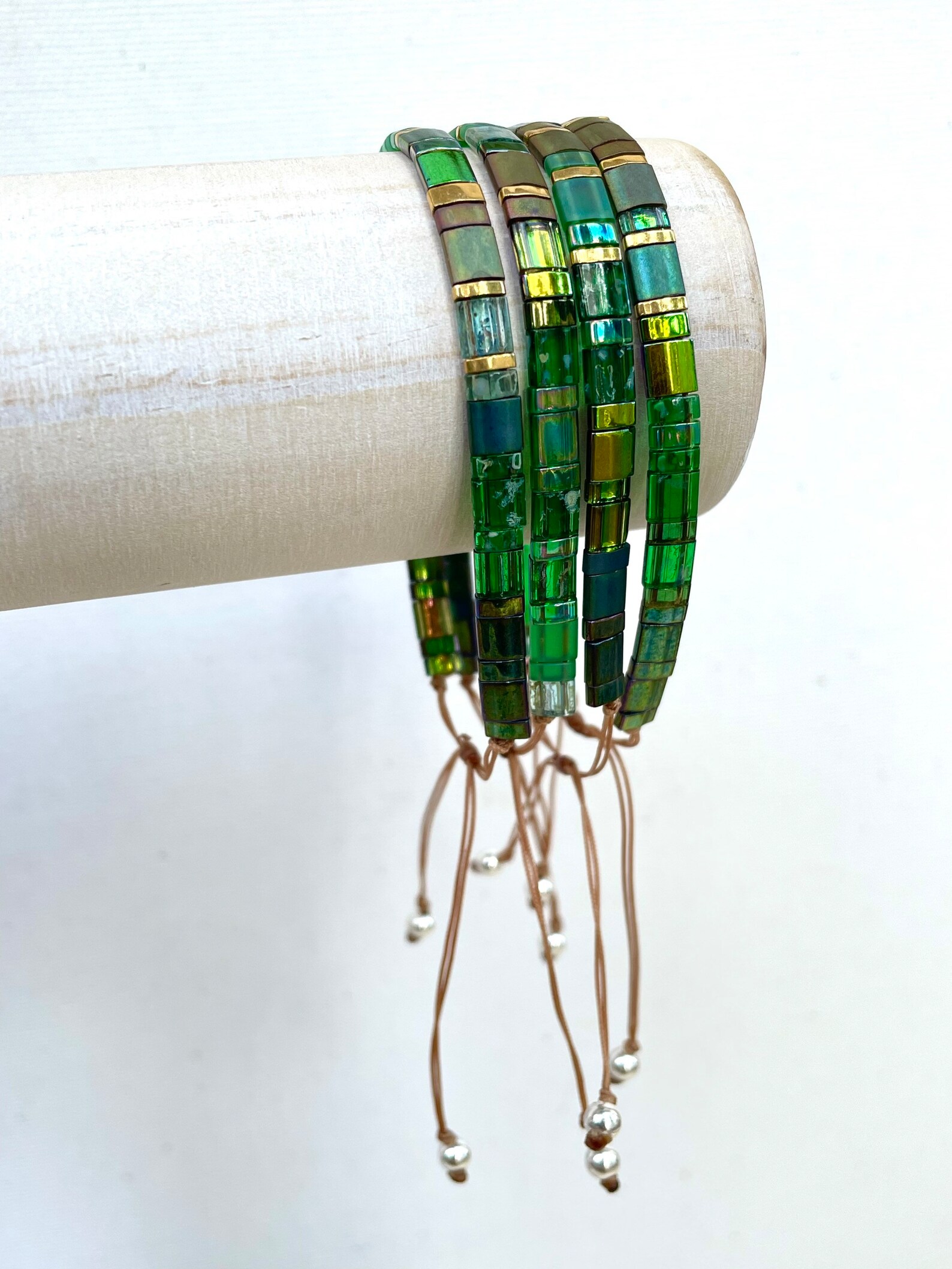 Green Beaded Bracelet Adjustable Flat Square Bracelet - Etsy