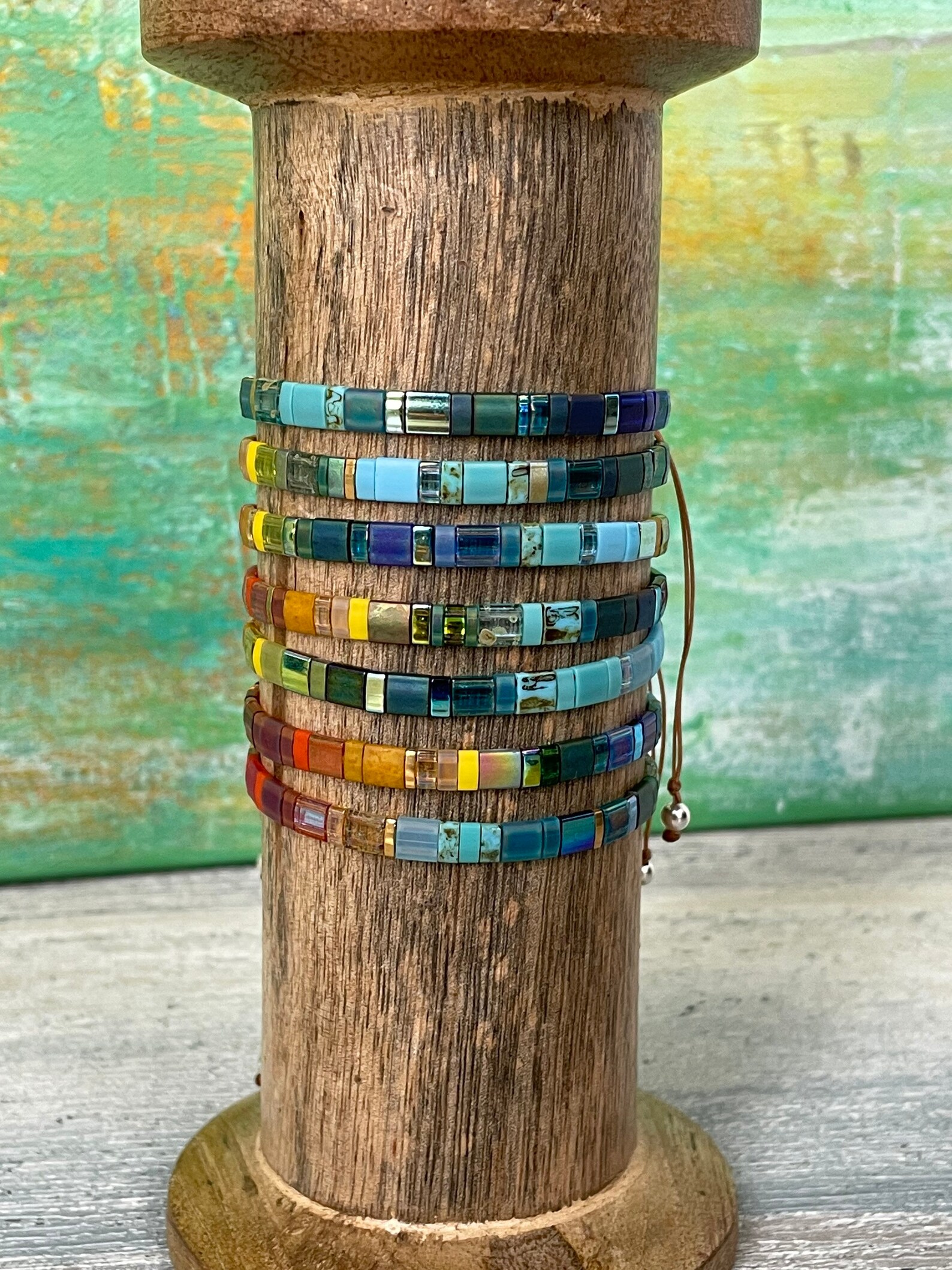 Colorful Glass Tile Bead Bracelet • Adjustable Tila Friendship Wrap ...