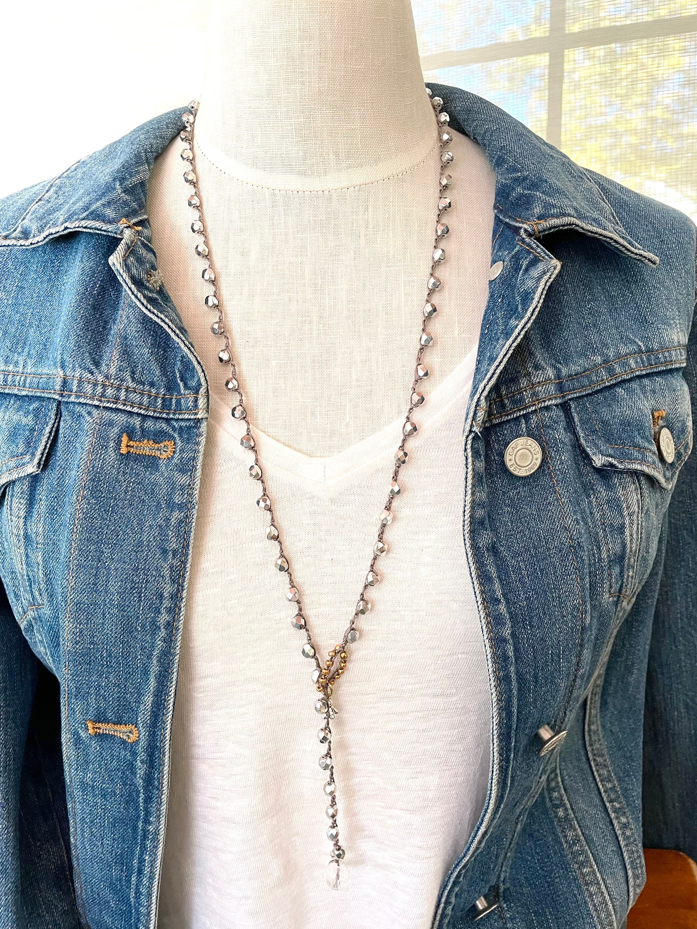 Shimmery Silver Beaded Crochet Wrap Bracelet/necklace/anklet ALL IN ONE ...