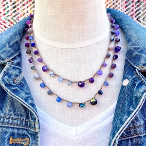COLORFUL Long Beaded Necklace • Multi Color Beaded Crochet Wrap ...